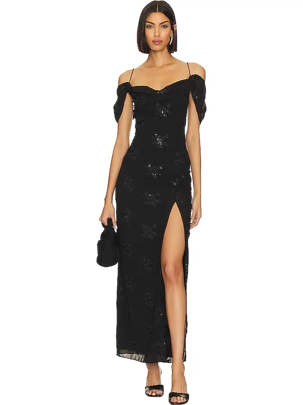 Lpa Yvanna Embroidered Maxi Dress - Black