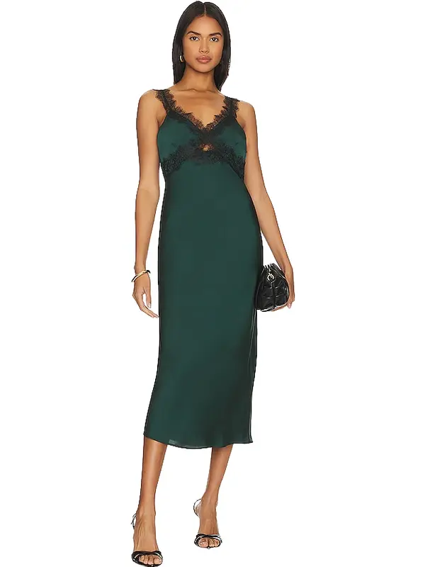Minkpink Erin Lace Trim Midi Dress - Emerald Green