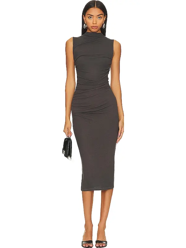Enza Costa Silk Knit Sleeveless Twist Midi Dress - Dark Pewter