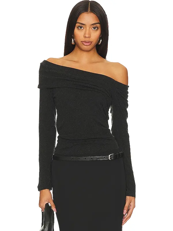 Enza Costa Cashmere One-shoulder Top - Charcoal