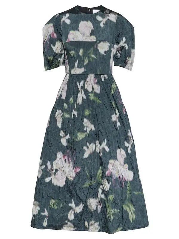 Erdem Floral Taffeta Midi Dress - Black