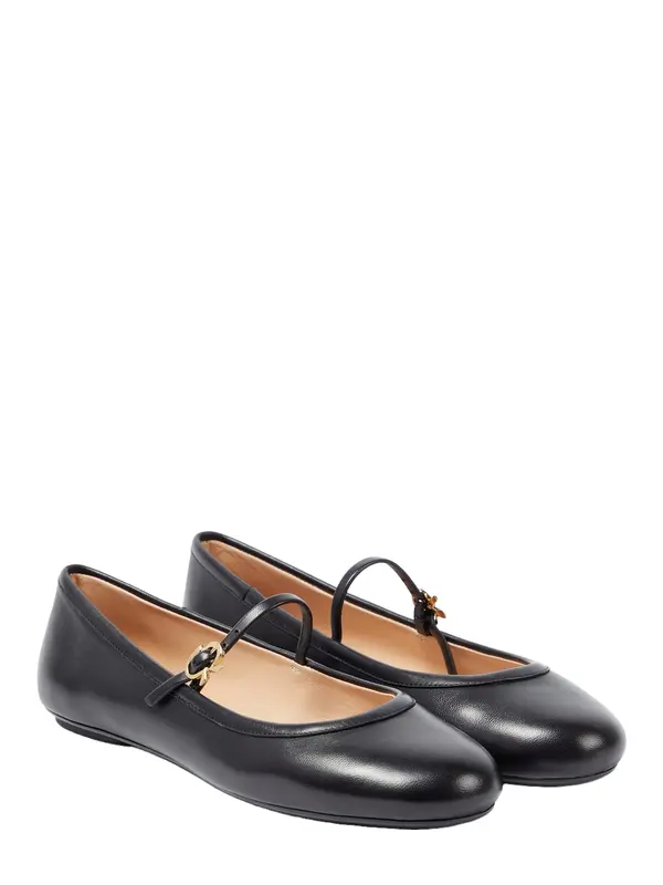 GIANVITO ROSSI Carla Leather Mary Jane Ballet Flats - Black