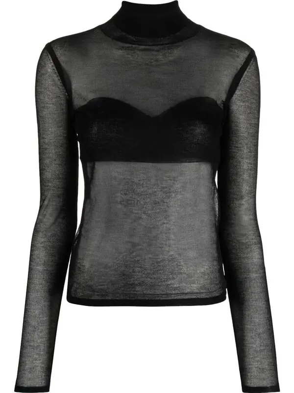 Nina Ricci Semi-sheer High-neck Knit Top - Black