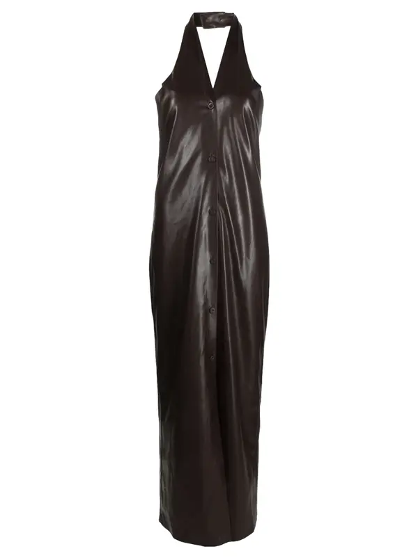 Nanushka Halterneck Faux-leather Maxi Dress - Brown