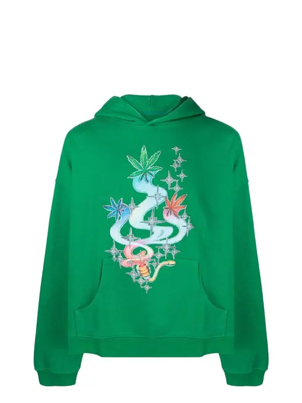 ERL Leaf-print Cotton Hoodie - Green