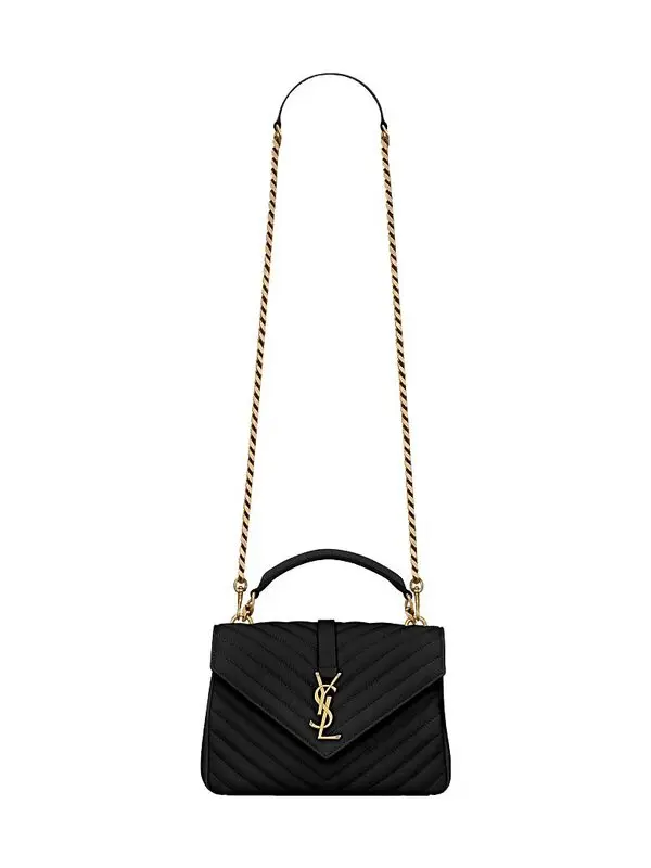 Saint Laurent College Bag In Quilted Leather - Black/gold