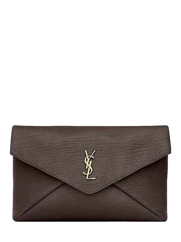 Saint Laurent Cassandre Envelope Pouch In Lambskin - Santal