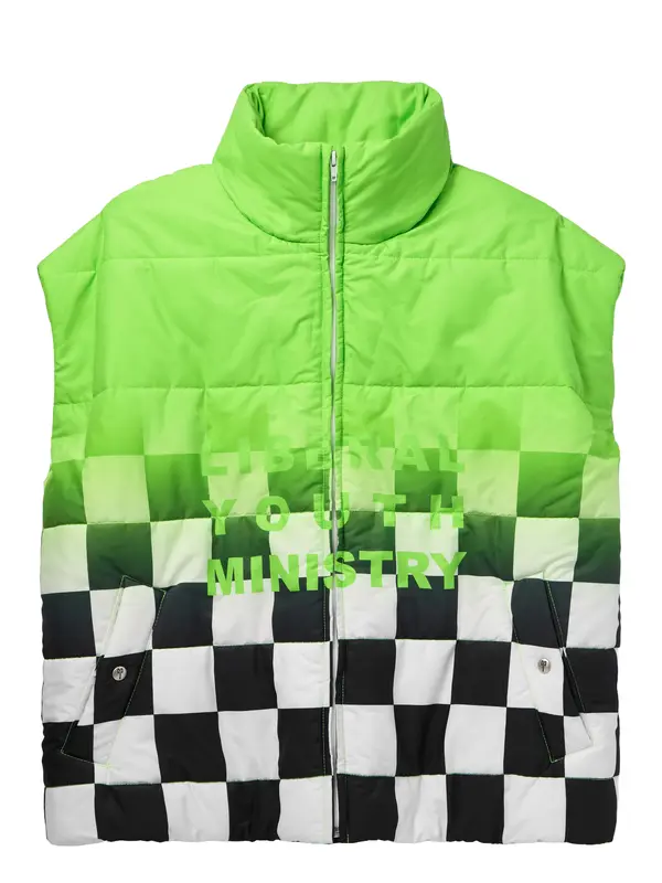 LIBERAL YOUTH MINISTRY Printed Checked Shell Down Gilet - Green