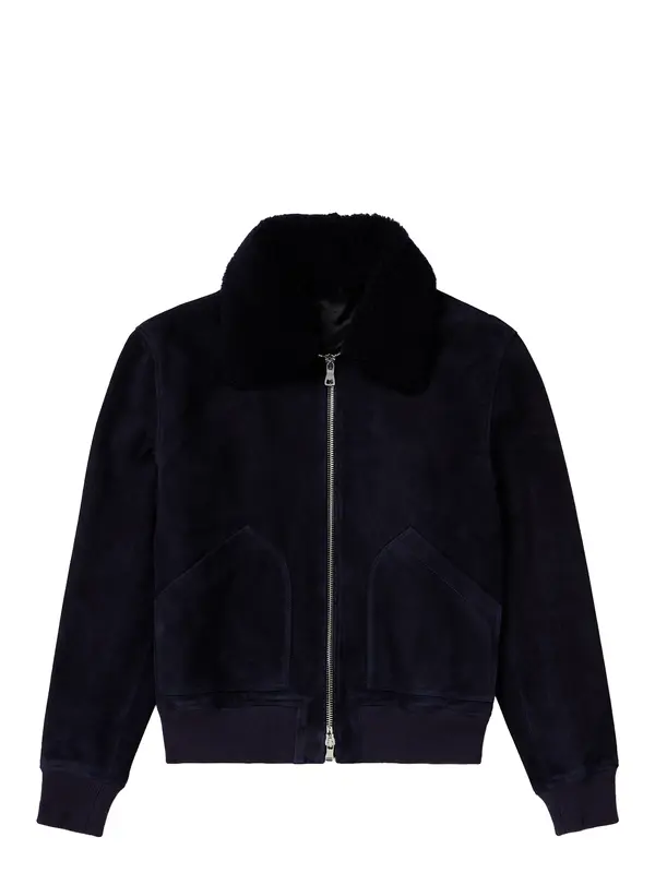 Mr P. Shearling-trimmed Suede Bomber Jacket - Blue