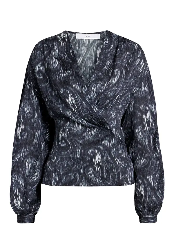 IRO PARIS Zarfi Wrap-effect Printed Plissé Blouse - Anthracite