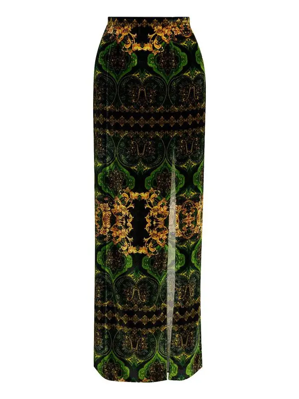 Alice + Olivia Stephine Printed Velvet Maxi Skirt - Green