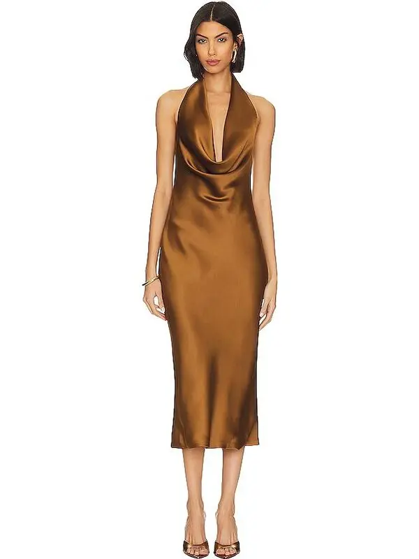 Norma Kamali Halter Drape Midi Dress - Woods