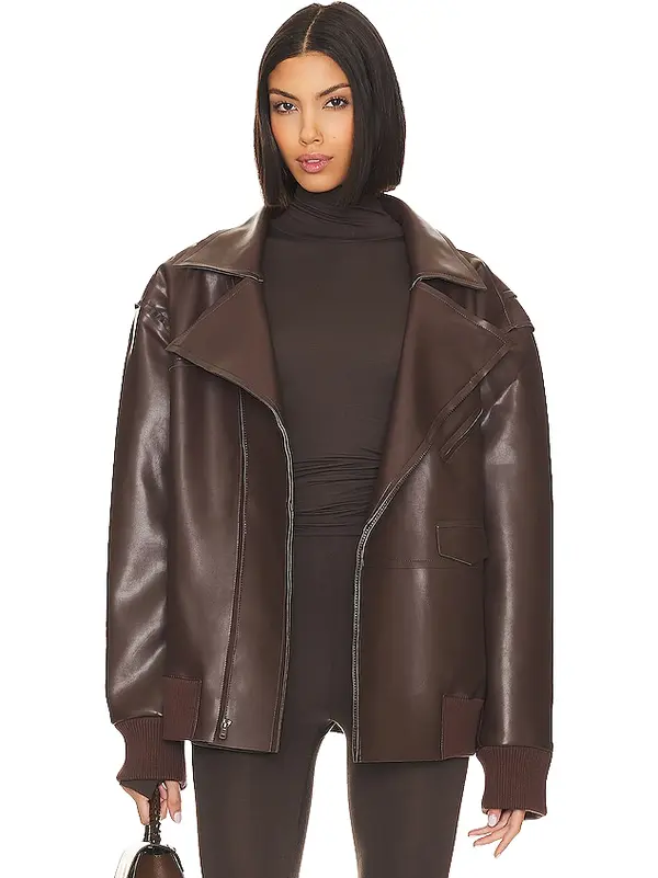 Norma Kamali Oversized Moto Jacket - Chocolate