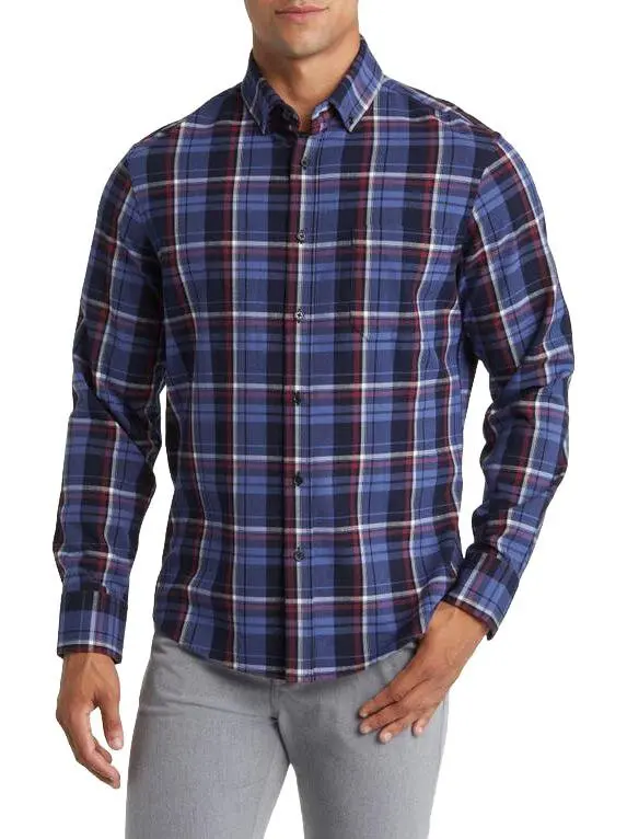Mizzen+main City Trim Fit Coastal Fjord Plaid Flannel Button-down Shirt - Blue