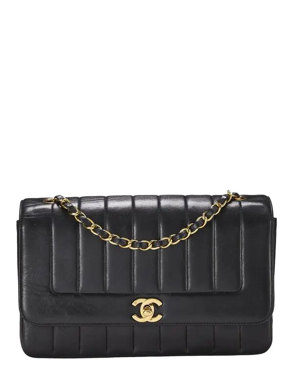 Chanel Lambskin Vertical Border Half Flap Medium - Black