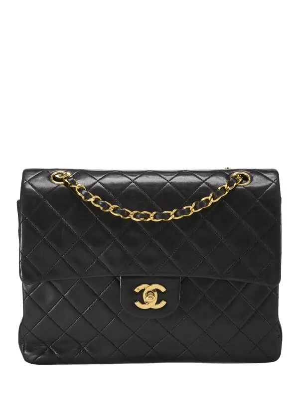 Chanel Quilted Lambskin Classic Double Flap Tall Medium Shoulder Bag - Black