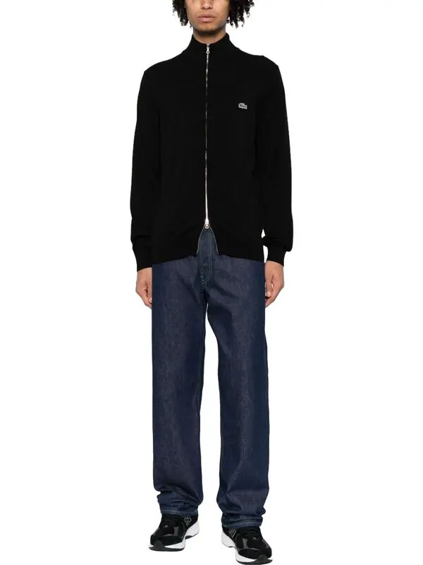 Lacoste Logo-patch Zip-up Cardigan - Black