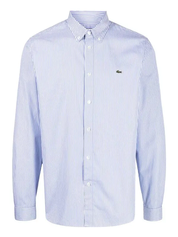 Lacoste Logo-patch Striped Cotton Shirt - Blue