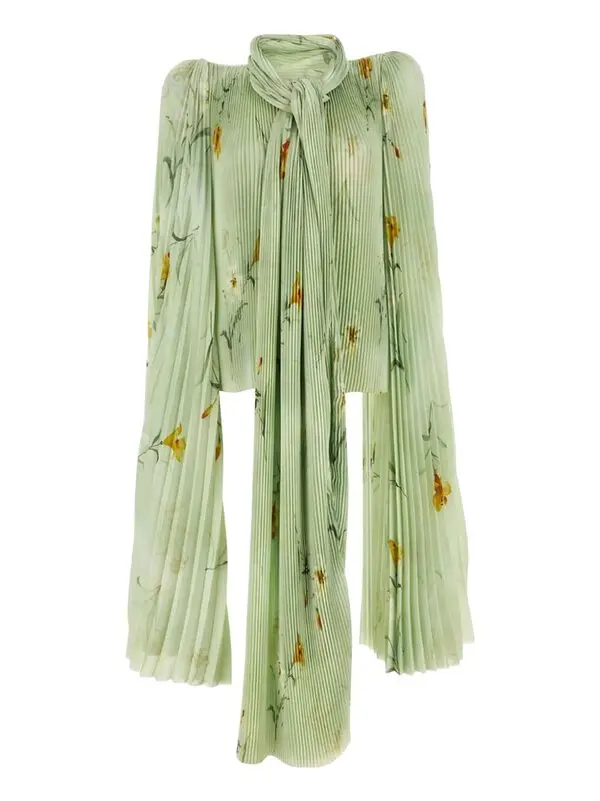 Balenciaga Floral-print Pleated Blouse - Green