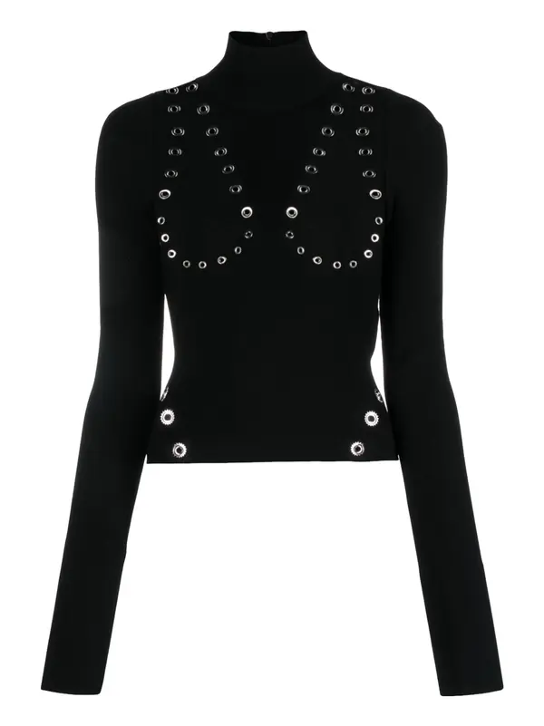 Off-White Eyelet-embellished Knitted Top - Black