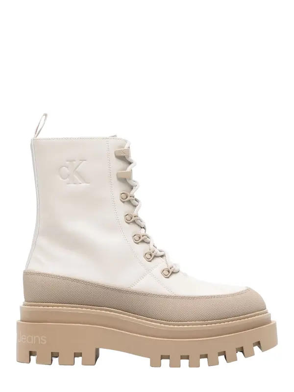 Calvin Klein Logo-debossed Leather Boots - Neutrals