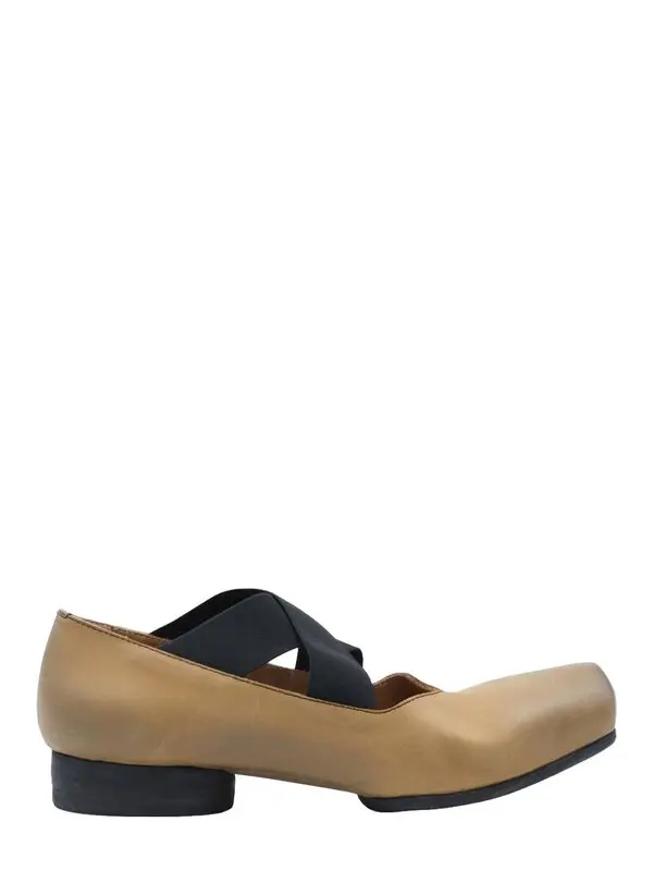 UMA WANG Square Toe Leather Mary Jane Flats With Elasticized Laces - Mustard
