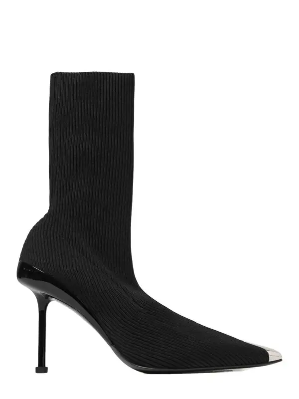 Alexander McQueen Ribbed Knit Ankle Boots With Red Heel - Black