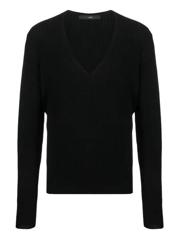 SAPIO V-neck Virgin Wool Jumper - Black