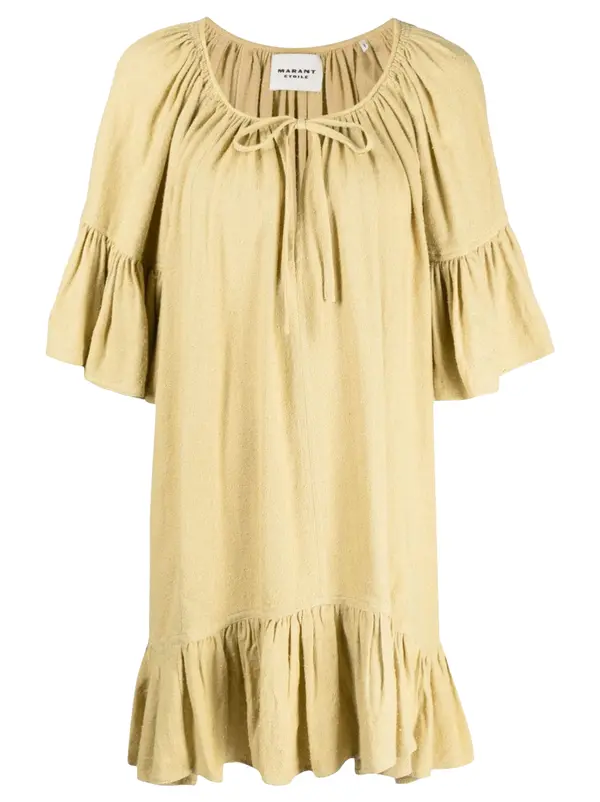 MARANT ETOILE Loane Flared Silk Dress - Yellow