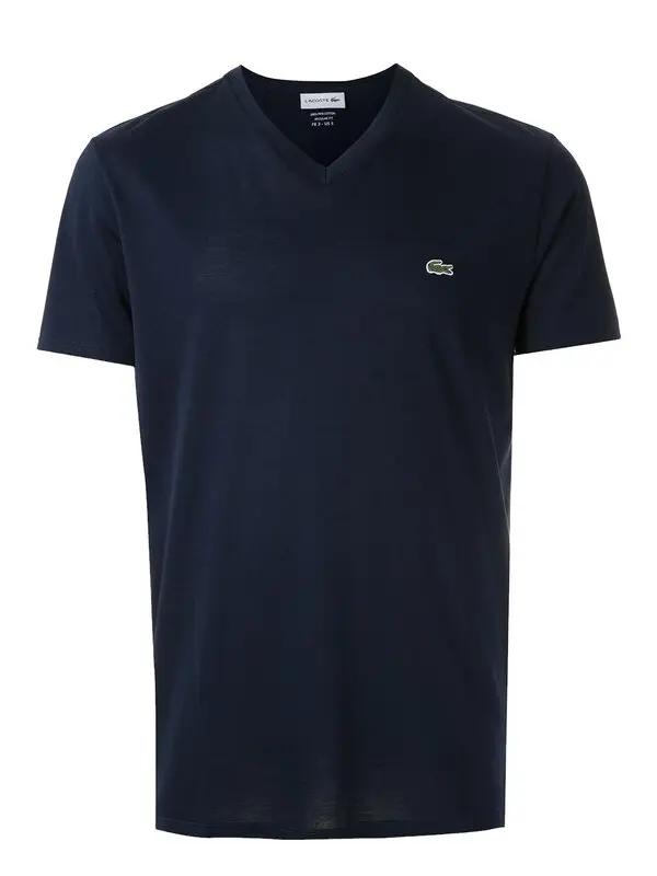 Lacoste Logo-appliqué V-neck Cotton T-shirt - Blue