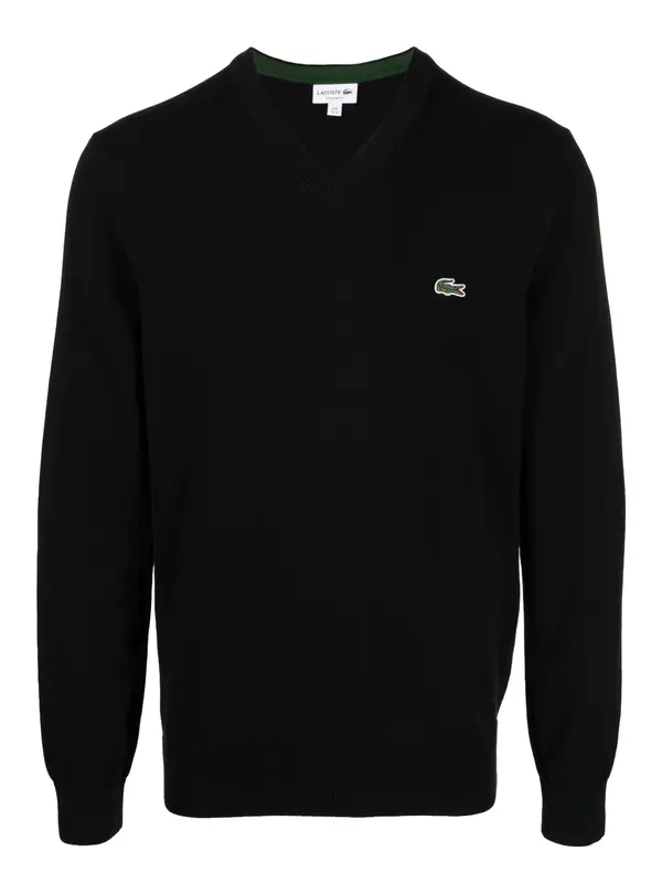 Lacoste Logo-embroidered Fine-ribbed Jumper - Black