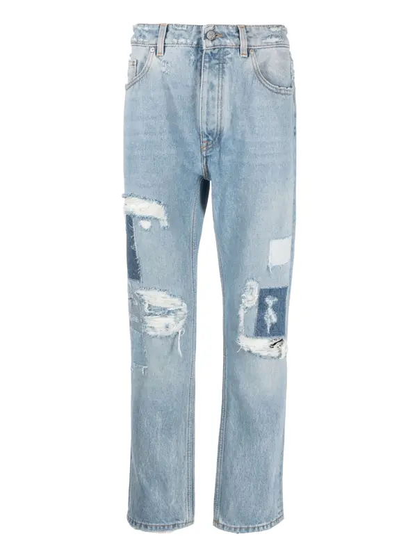 Palm Angels Patchwork Distressed Jeans - Blue