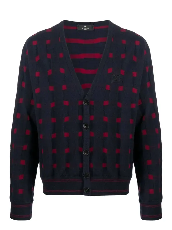 Etro Patterned-knit V-neck Cardigan - Blue
