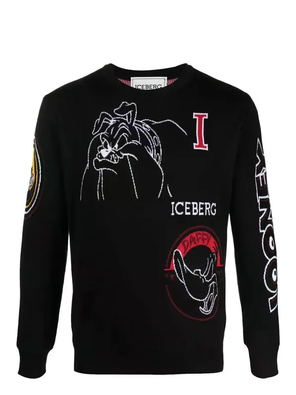 Iceberg Cartoon-print Crew-neck Jumper - Black
