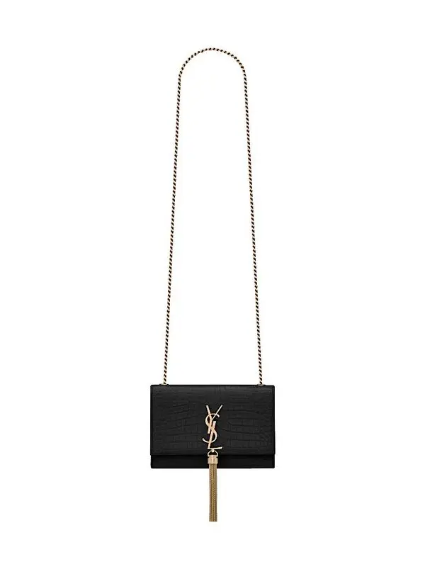 Saint Laurent Kate Tassel Shoulder Bag - Black Croc Embossed/gold