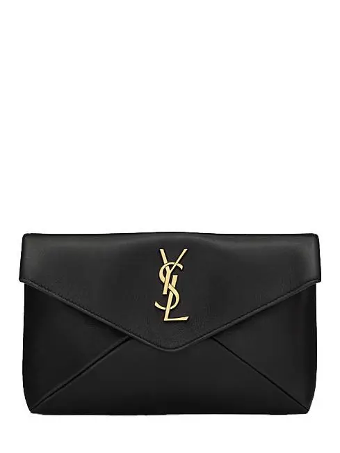 Saint Laurent Cassandre Small Envelope Pouch - Black Lambskin/gold
