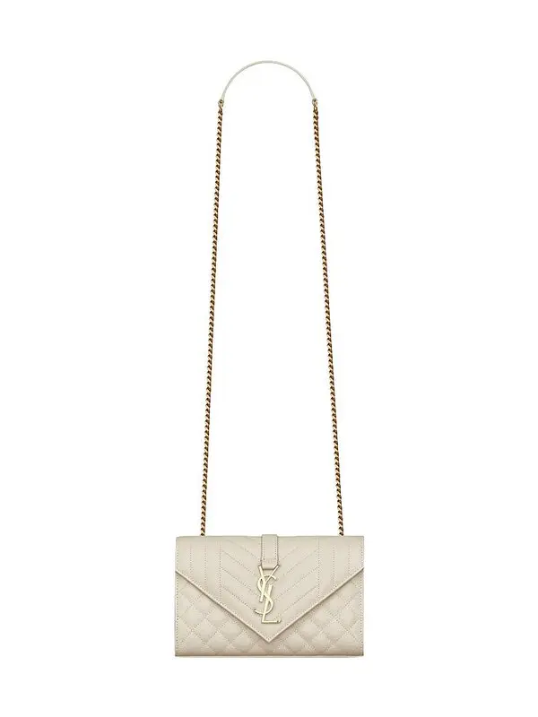 Saint Laurent Envelope Shoulder Bag - Crema Grain Leather/gold
