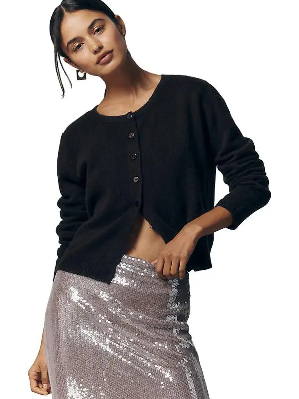 REFORMATION Clara Cashmere Crew Cardigan Sweater - Mole