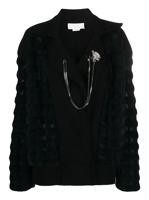 GENNY Brooch-detail Wool Jacket - Black