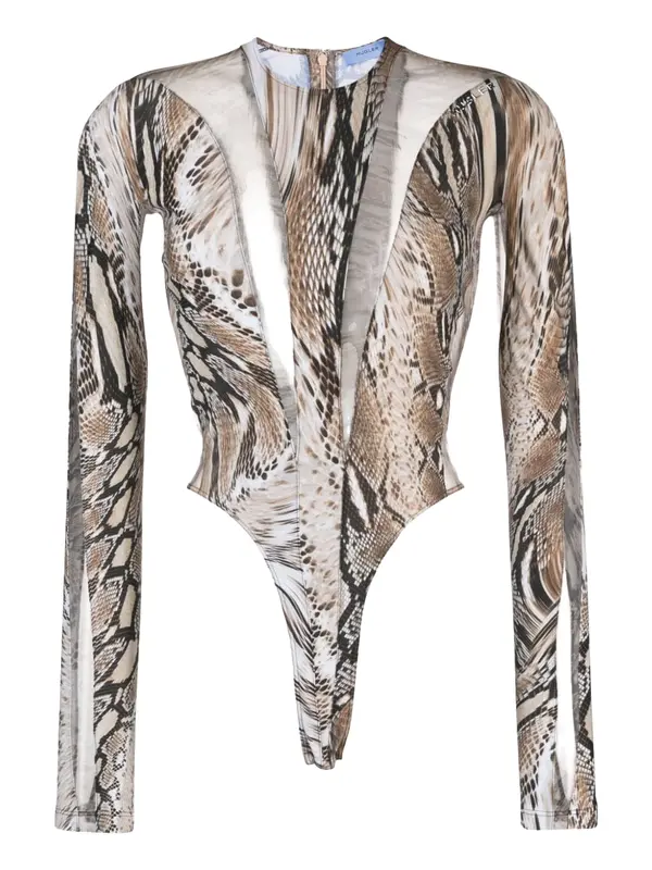 MUGLER Illusion Sheer-panelled Bodysuit - Neutrals
