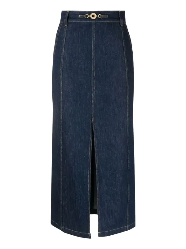 Patou Slit-detail Denim Midi Skirt - Blue