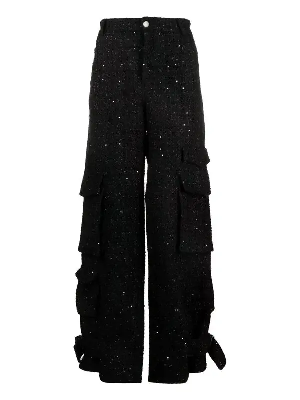 Gcds Wide-leg Tweed Cargo Trousers - Black