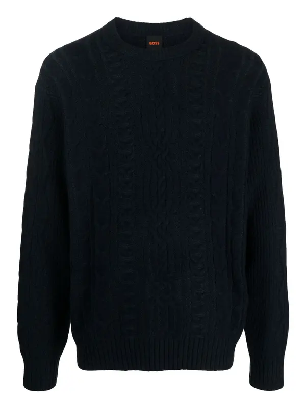 BOSS Crew-neck Cable-knit Jumper - Blue