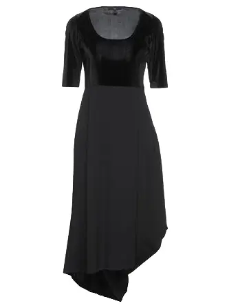 High Crepe & Velvet Midi Dress - Black