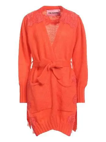 PINK MEMORIES Belted Knit Cardigan With Lace Trims - Orange