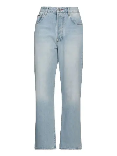 Philipp Plein Straight-leg Jeans With Leather Trim - Blue