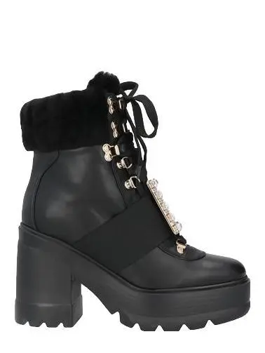 ROGER VIVIER Leather Ankle Boots With Shearling And Crystals - Black