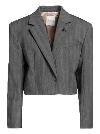 Sandro Plain Weave Single-breasted Blazer With Brooch - Grey