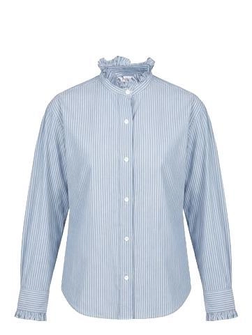 MARANT ETOILE Striped Cotton Shirt With Mandarin Collar And Ruffles - Blue