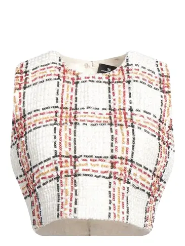 Elisabetta Franchi Sleeveless Tartan Tweed Crop Top - White